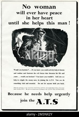 WW2 ATS Recruitment Poster WW2 1940s Auxiliary Territorial Service for ...