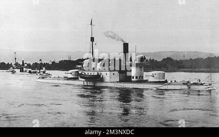 An Austrian Monitor Gunboat patrolling the Danube, on its way to the ...