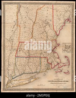 Travel-map of New England , Railroads, New England, Maps, Steamboat ...