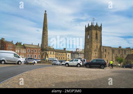 Richmond; ancient cobbled town centre. Looking east to Obelisk and ...