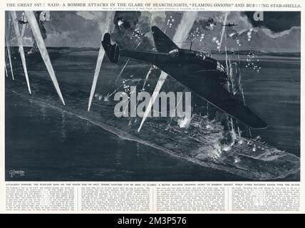 A British shell bursting on German trenches on the Western Front during ...