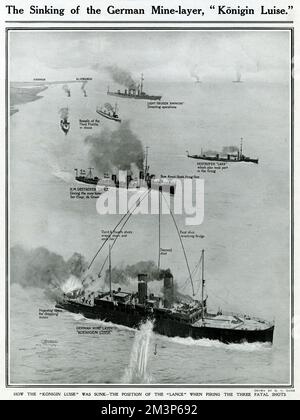 WW1: German minelayer, Konigin Luise sinking, after being attacked by ...