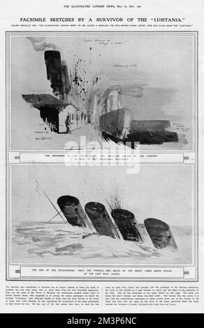 The Lusitania struck by a torpedo Stock Photo - Alamy
