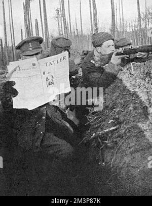 'The Tatler' doing its bit. British soldiers in a trench in the ...
