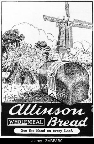 Advertisement for Allinson wholemeal bread from the First World War, a ...