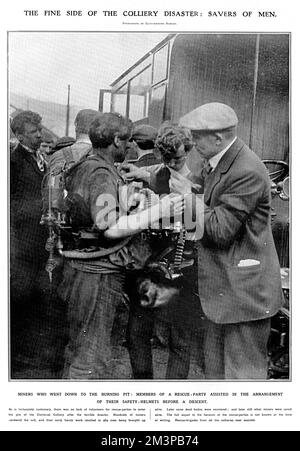 Senghenydd colliery disaster, October 1913, Red Cross workers carry ...