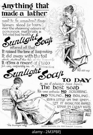 SUNLIGHT SOAP Advert for the Lever Brothers product about 1890 Stock ...