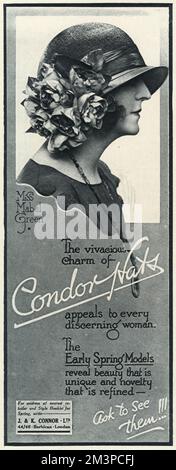 Advert for Condor hats 1923 Stock Photo - Alamy