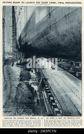 QUEEN MARY OCEAN LINER LAUNCH LAUNCHING SLIPWAY 1934 Cunard White Star ...
