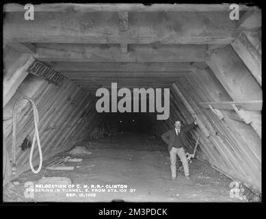 Relocation Central Massachusetts Railroad, tunnel timbering, west of ...
