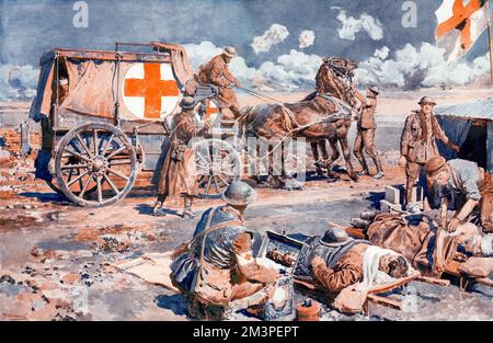 An advanced dressing station on the front lines during World War I ...