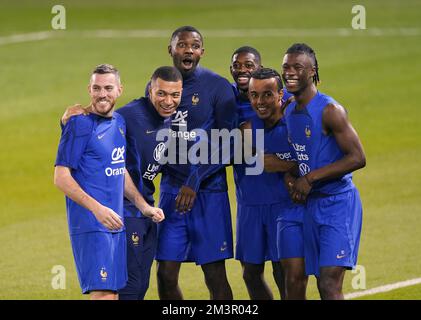 France's Kylian Mbappe, Ousmane Dembele and Florian Thauvin after the ...
