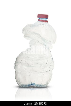 big plastic crushed water bottle on white background Stock Photo - Alamy