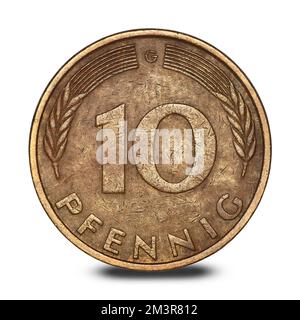 German ten pfennig from 1977 on a white background Stock Photo - Alamy