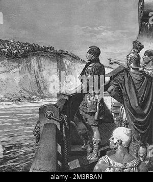 ROMAN INVASION OF BRITAIN by Julius Caesar. Illustration by English ...