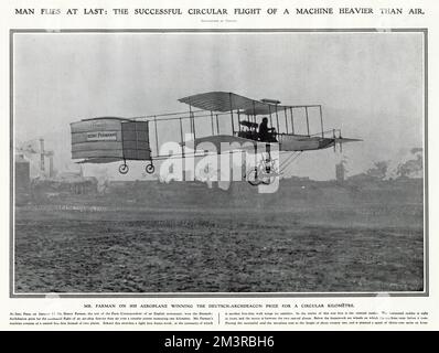 Aeroplane flight by Henri Farman 1908 Stock Photo - Alamy