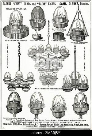 Advert for Clarke's Patent 'Fairy' lamps 1888 Stock Photo - Alamy