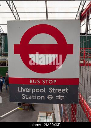 London transport bus stop sign at the tower of london england Stock ...