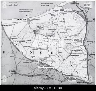 Map of France and Belgium, evacuation from Dunkirk, WW2 Stock Photo - Alamy