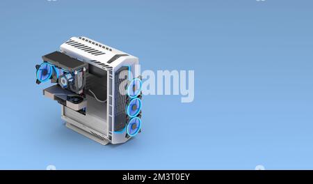 Computer Gaming PC repair parts concept 3d render image on blue Stock ...