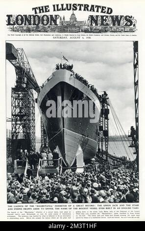 The RMS Mauretania, an ocean liner launched in 1906 by Cunard Line, is ...