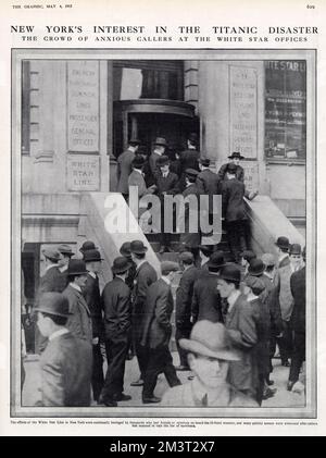 At White Star office after Titanic disaster, 1912. Related to the ...