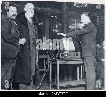 Leon Theremin (1896 - 1993) giving a demonstration of his electronic ...