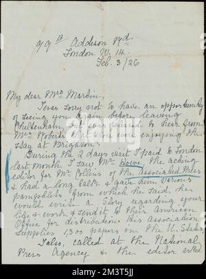 [Victoria Woodhull Martin] autograph letter to [John Biddulph Martin ...