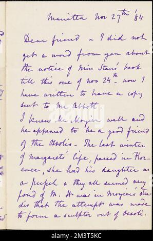 Sarah Clarke autograph letter to Thomas Wentworth Higginson, Chicago ...