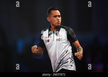 Philippines's Lourence Ilagan in action against Austria's Rowby-John Rodriguez during day two of ...
