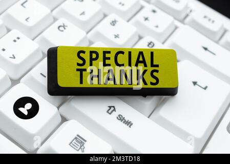 Text showing inspiration Special Thanks. Business concept appreciating ...