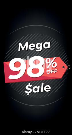 98 percent off. Banner with ninety-eight percent discount. White bubble ...