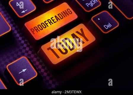 Sign displaying Proofreading. Business overview act of reading and marking spelling, grammar and ...