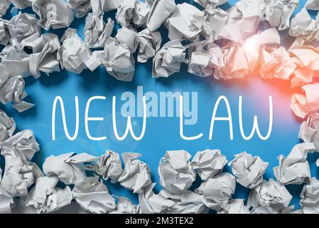 Text caption presenting New Law. Business showcase system of rules that ...