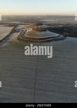 Wittenham Clumps Autumn snow aerial photography. Winter landscape ...