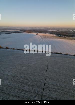Wittenham Clumps Autumn snow aerial photography. Winter landscape ...