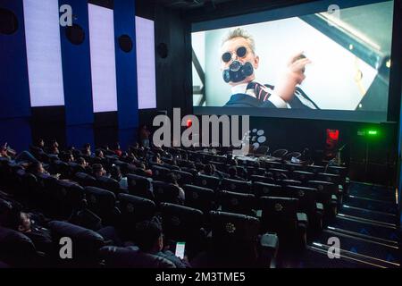 Media personnel watching a movie promo at ICE theatre. PVR (Priya ...