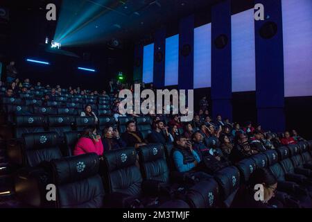 Media personnel watching a movie promo at ICE theatre. PVR (Priya ...