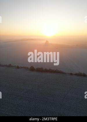 Wittenham Clumps Autumn snow aerial photography. Winter landscape ...