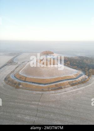 Wittenham Clumps Autumn snow aerial photography. Winter landscape ...