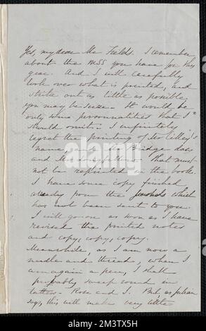 Sophia Hawthorne autograph letter to James Thomas Fields, [Concord ...