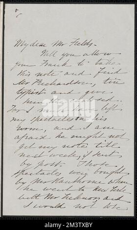 Sophia Hawthorne autograph note signed to Annie Adams Fields, [Concord ...