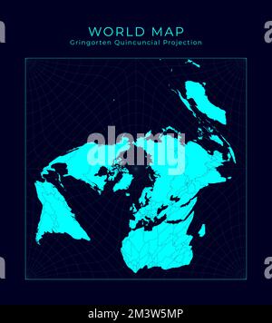Abstract map of world network. Gringorten Quincuncial projection. World ...