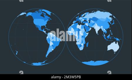 illustration with two hemispheres, globe world map on two circles ...