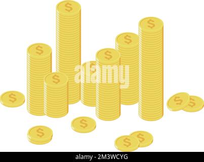 cartoon golden coins stacks. lots money, finance business profits and wealth gold coin pile ...
