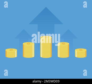 cartoon golden coins stacks. lots money, finance business profits and wealth gold coin pile ...