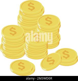 cartoon golden coins stacks. lots money, finance business profits and wealth gold coin pile ...