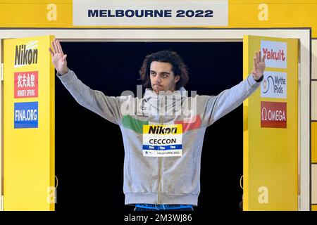 Thomas Ceccon of Italy celebrates after winning the men's 50m butterfly ...
