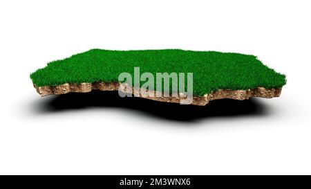 A Lesotho map soil land geology cross section with green grass 3d ...