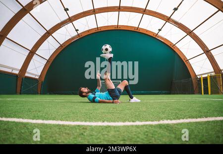 Cinematic image of a soccer freestyle player making tricks with the ...